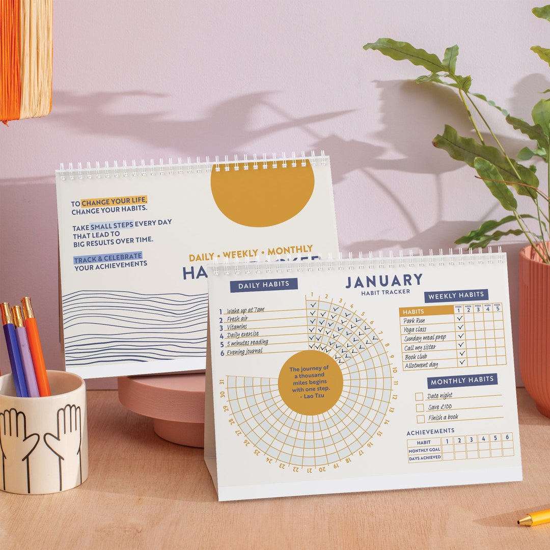 Daily Weekly & Monthly Habit Tracker Calendar 12 Month Goal Planner ...