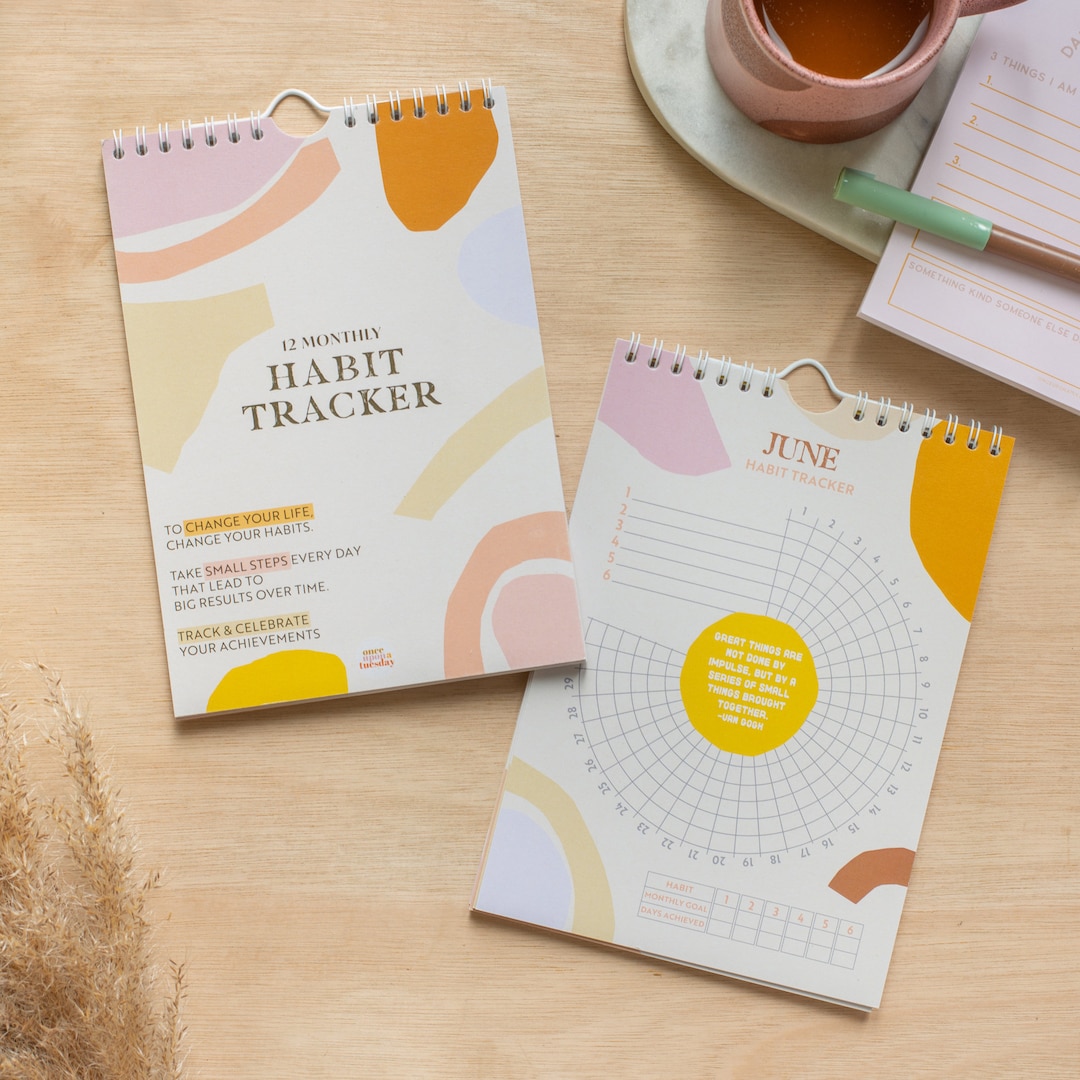 Daily Habit Tracker Monthly Calendar | 12 Month Goal Planner | Habit ...