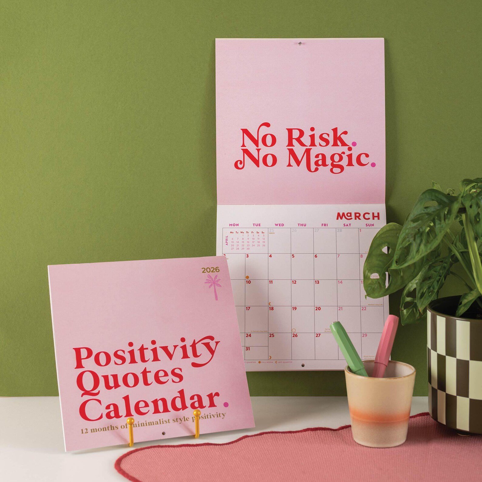 2026 Positivity Art Calendar Monthly Planner | Positive Quotes Calendar ...