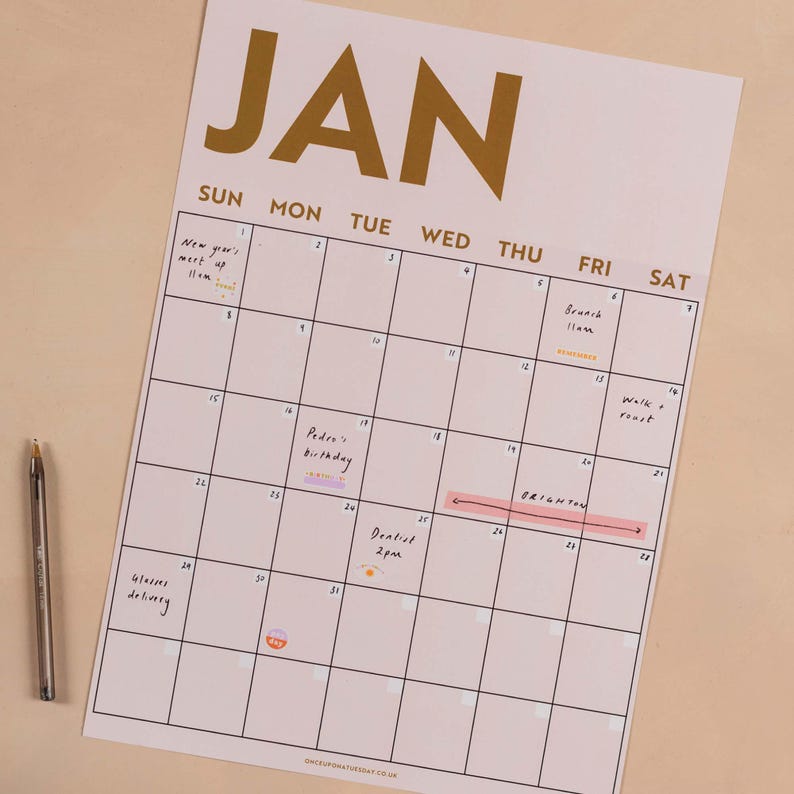 Large Monthly Wall Planner A3 Simply Bright | XL Wall Planner ...