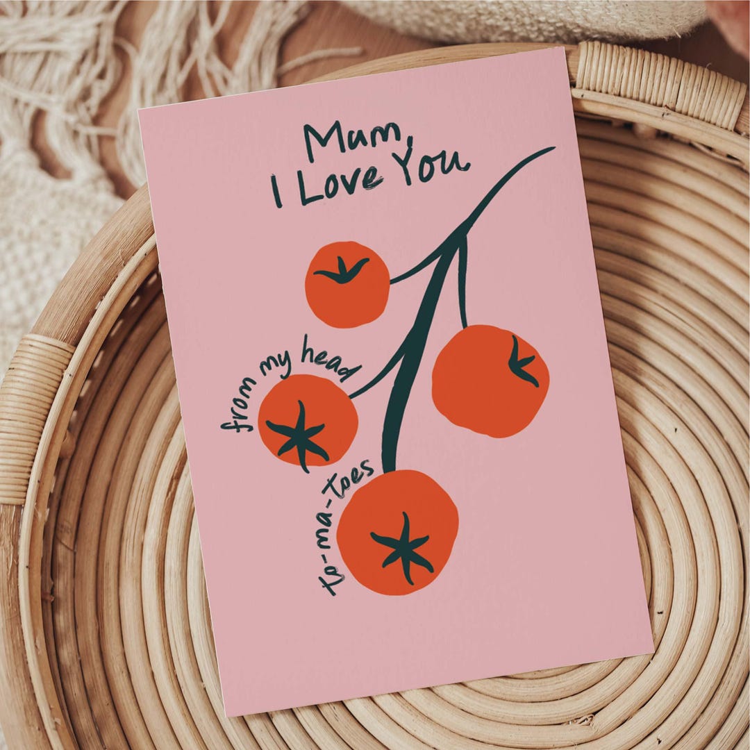 Funny Mothers Day Pun Card Tomato Design Recycled Greeting Card Blank ...