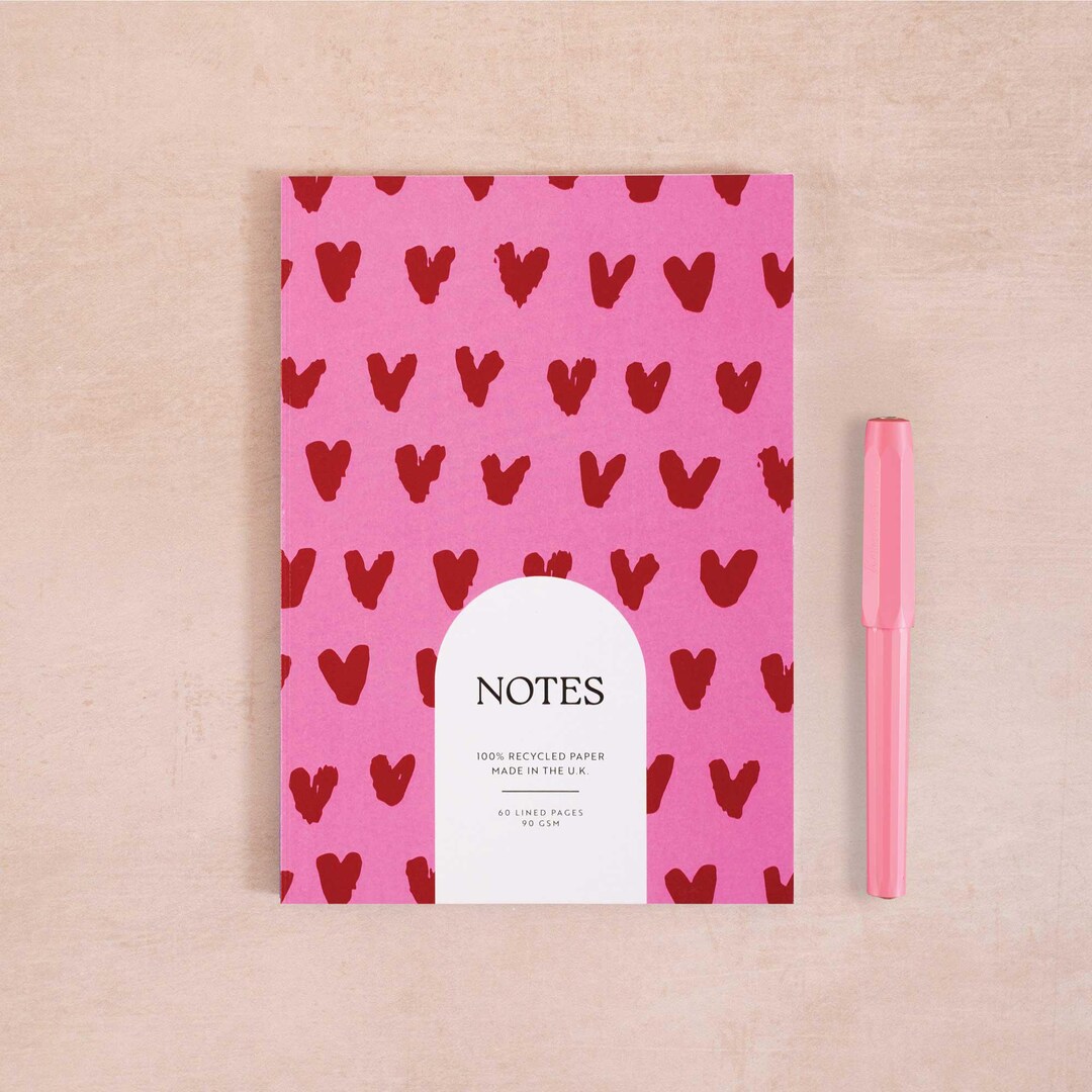 A5 Lined Notebook | Pink & Red Hearts Design | Stylish and Compact ...
