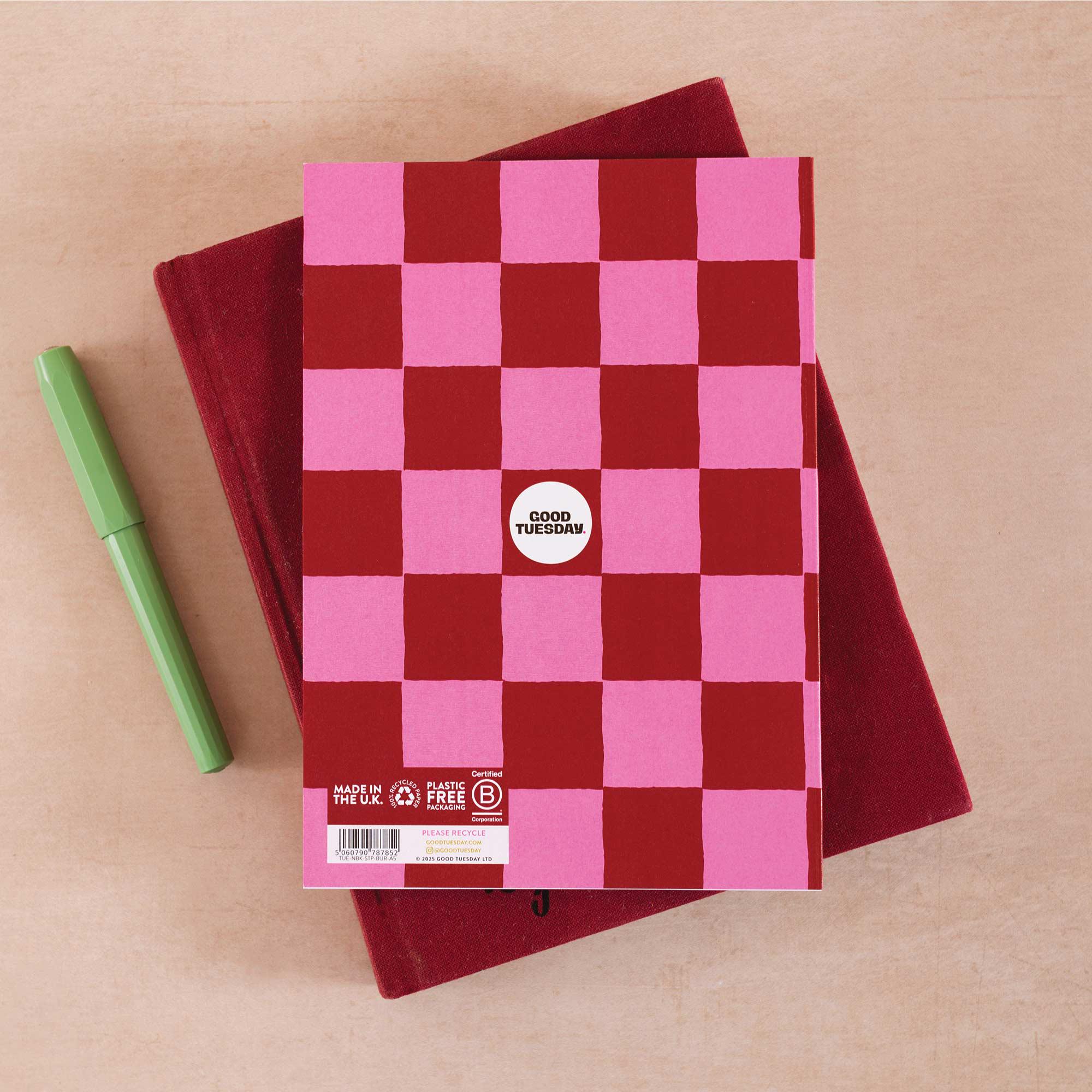 A5 Lined Notebook Burgundy Check | Ruled Journal | Recycled Paper ...