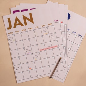 Large Monthly Wall Planner A3 Simply Bright | XL Wall Planner ...