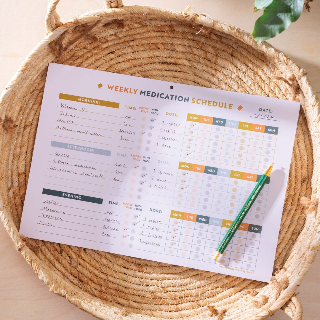 A4 Medication Schedule and Tracker Planner Pad | Vitamin Tracker ...
