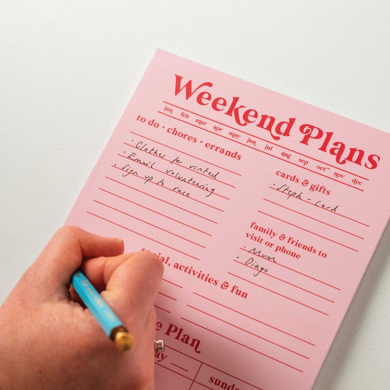 Weekend Planner A5 Pad Pink & Red Activity Planner | To-do List ...