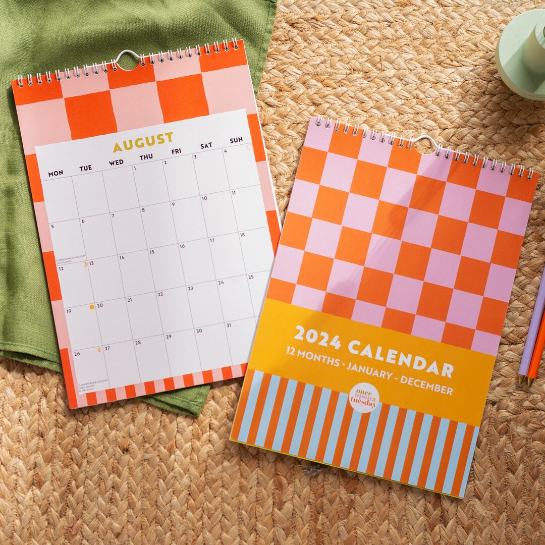 2024 Year Wall Calendar Checks & Strips A4 Monthly Planner Colourful ...