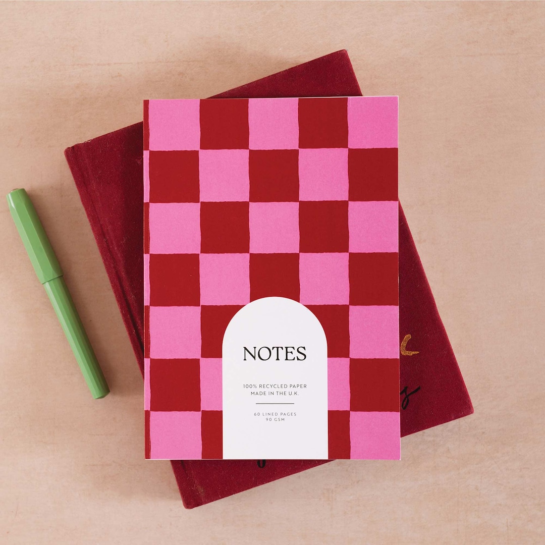 A5 Lined Notebook Burgundy Check | Ruled Journal | Recycled Paper ...