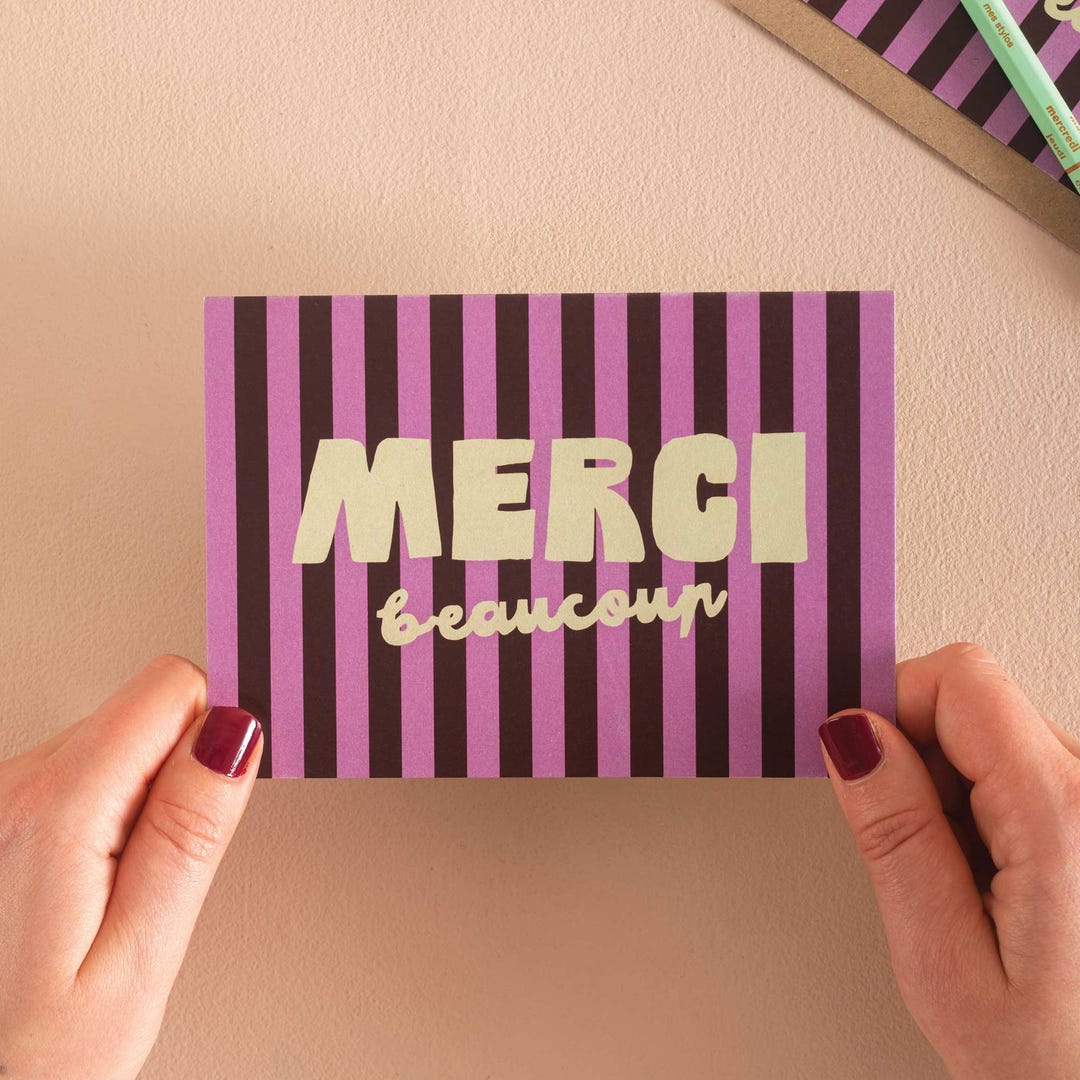 Thank You | Merci Beaucoup | Striped | Recycled Card | Stylish Thank ...