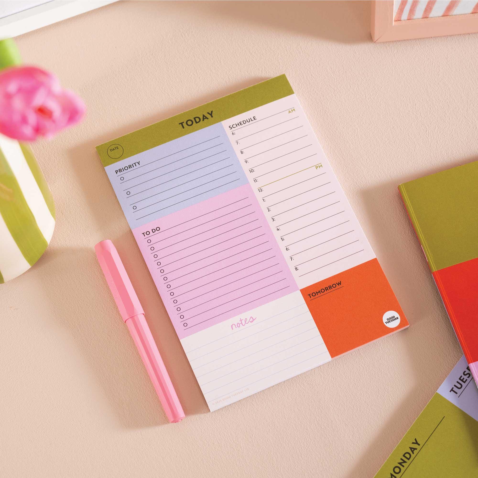 A5 Daily Planner Pad Hourly Planner Notepad Colour Block | To-do List ...