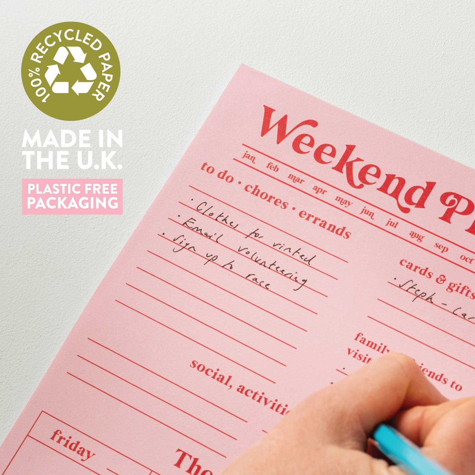 Weekend Planner A5 Pad Pink & Red Activity Planner | To-do List ...