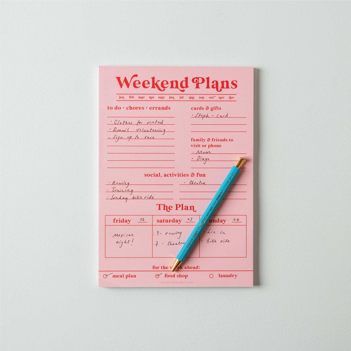 Weekend Planner A5 Pad Pink & Red Activity Planner | To-do List ...