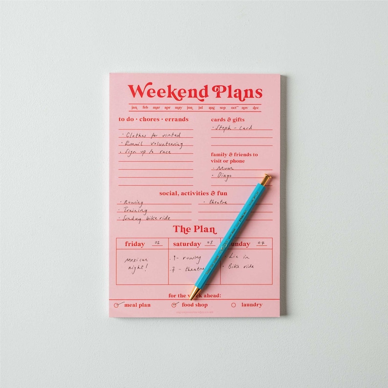 Weekend Planner A5 Pad Pink & Red Activity Planner | To-do List ...