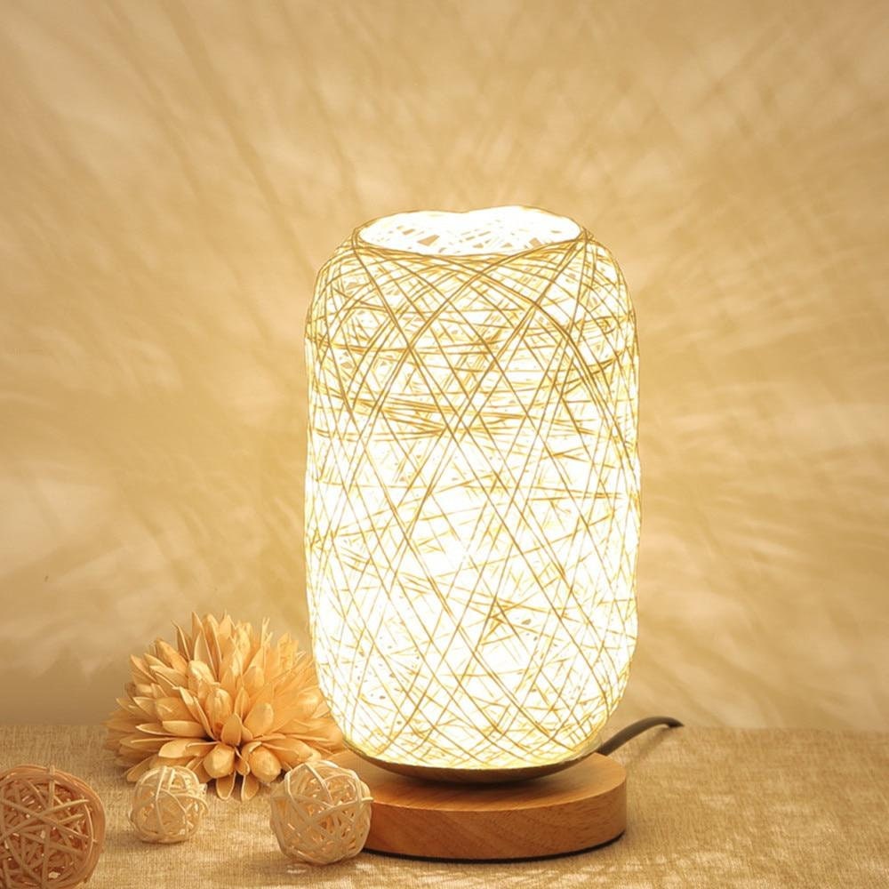 Rattan Style Table Lamp Wood Rattan Twine Ball Lights Table - Etsy