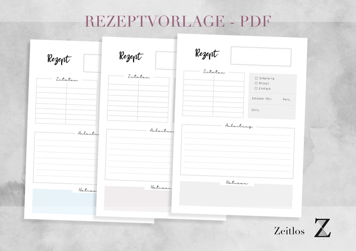Rezeptvorlage zum drucken Rezeptvorlage a4 Rezeptkarten - Etsy.de