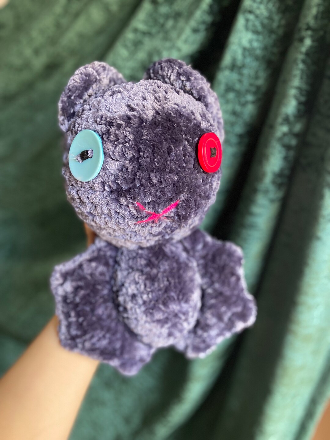 Velvet Raggedy Bat Plushie Button Eyed Bat Plush Handmade Spooky Gift ...