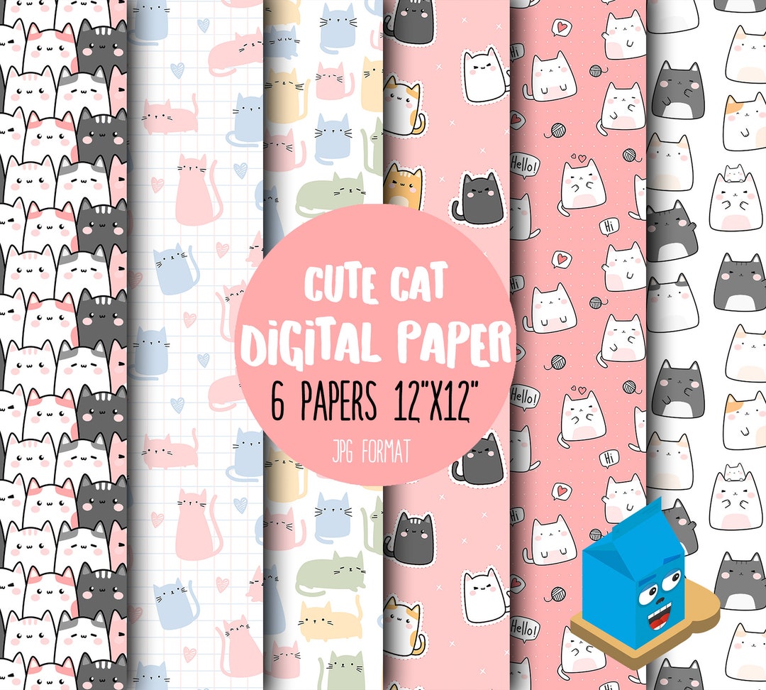 Digital Paper Printable Clipart Cute Cats Scrapbooking Digital Paper ...