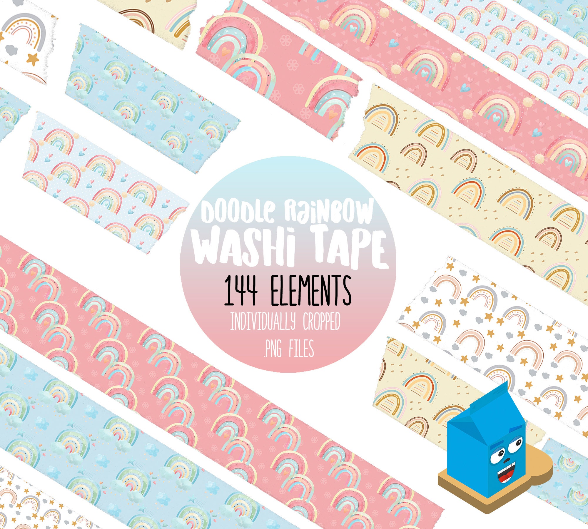 Digital Washi Tape Clipart Rainbow Sticker Set Digital Planner Stickers ...