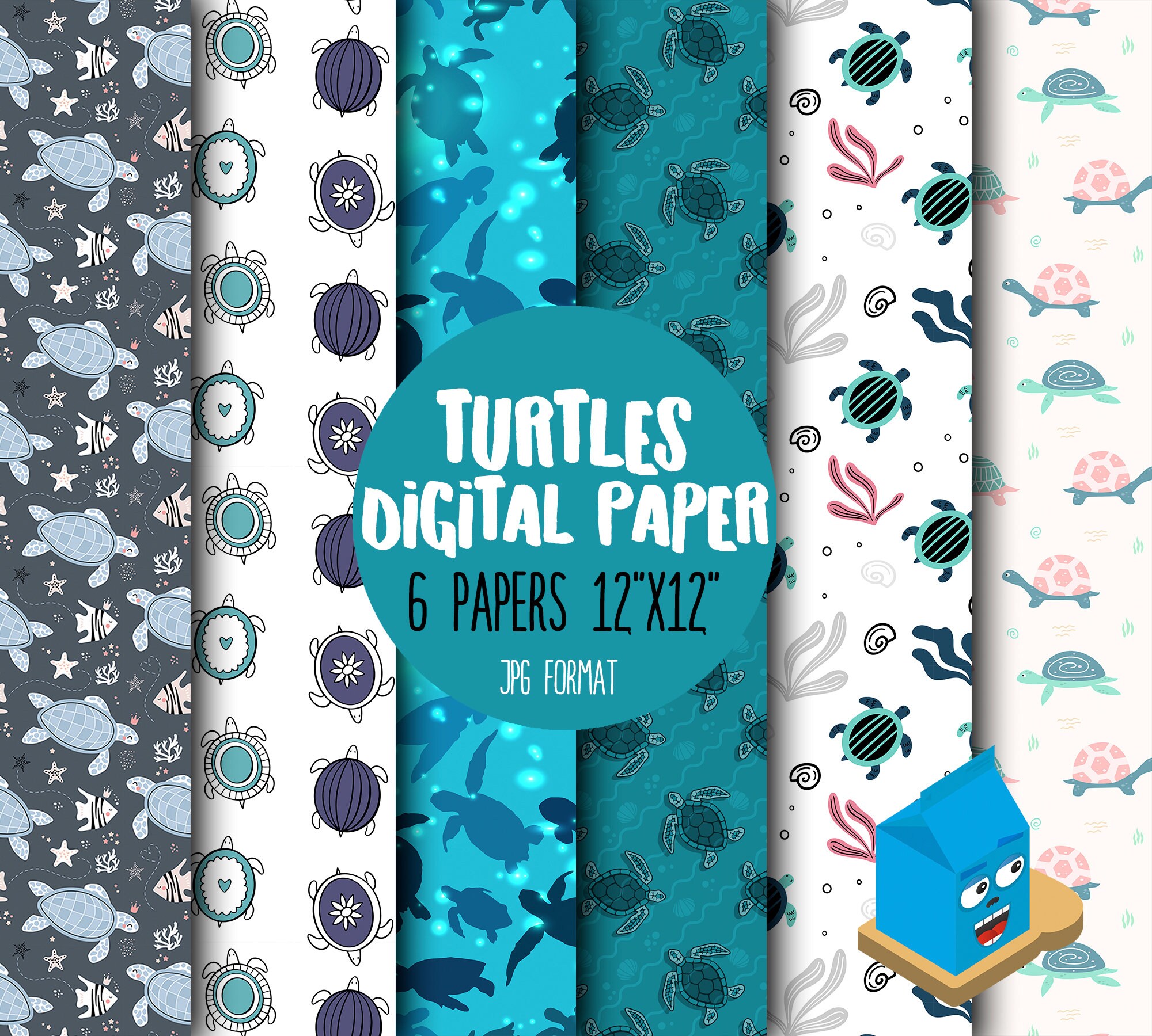 Digital Paper Printable Clipart Cute Turtle Scrapbooking Digital Paper ...
