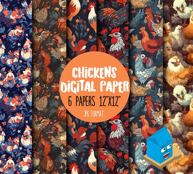 Digital Paper Printable Clipart Chickens Scrapbooking Digital Paper ...