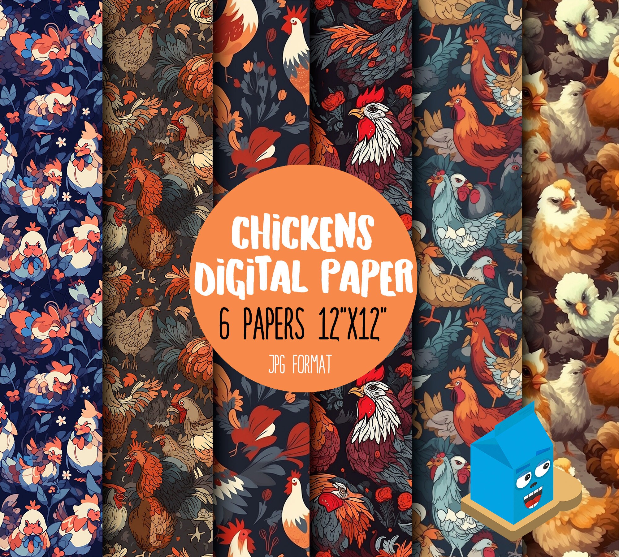 Digital Paper Printable Clipart Chickens Scrapbooking Digital Paper ...