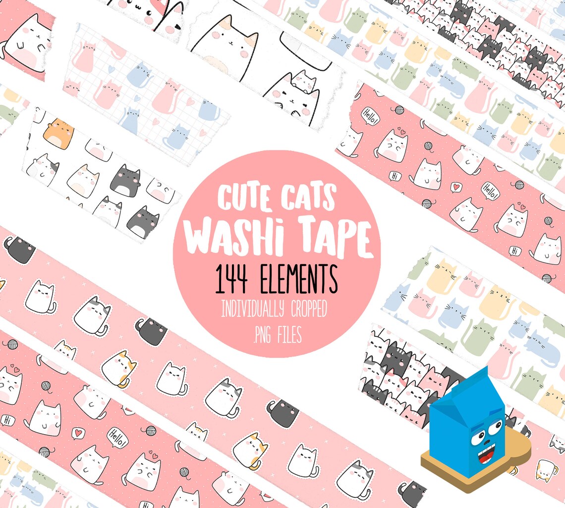 Digital Washi Tape Clipart Cute Cats Sticker Set Digital - Etsy Canada