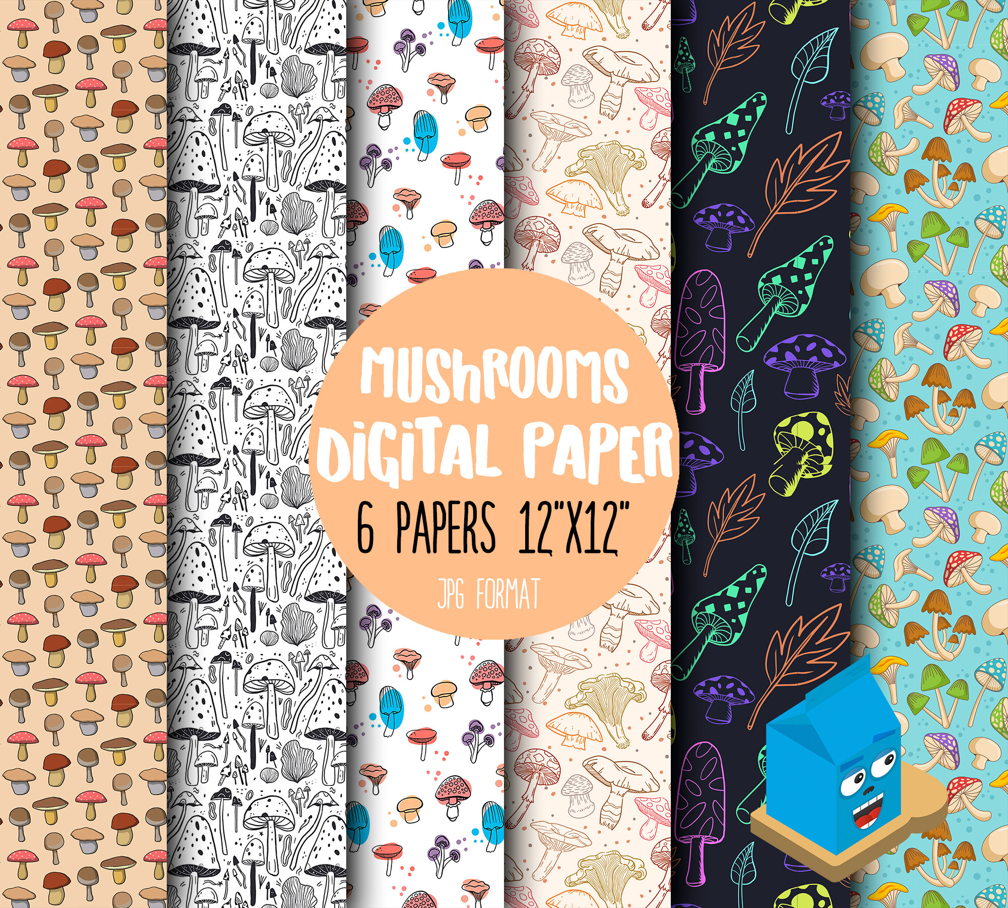 Digital Paper Printable Clipart Mushroom Scrapbooking Digital Paper ...