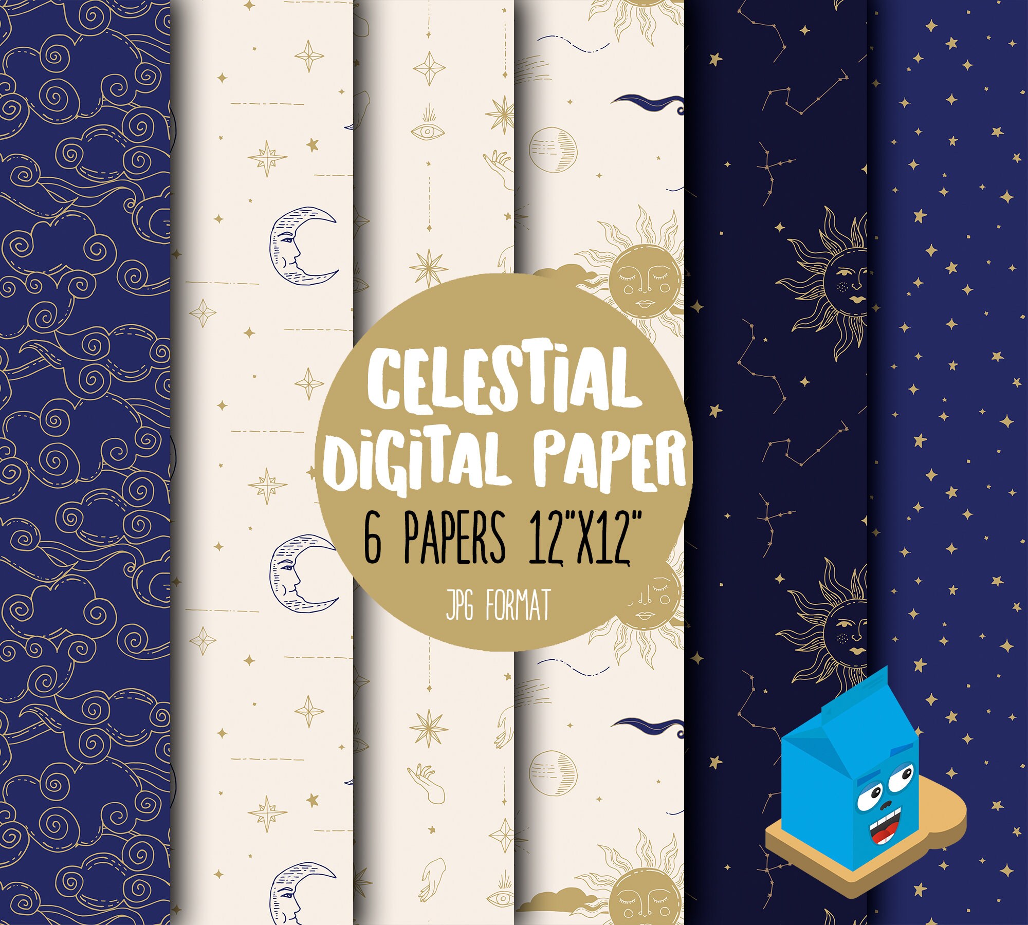 Digital Paper Printable Clipart Celestial Scrapbooking Digital | Etsy