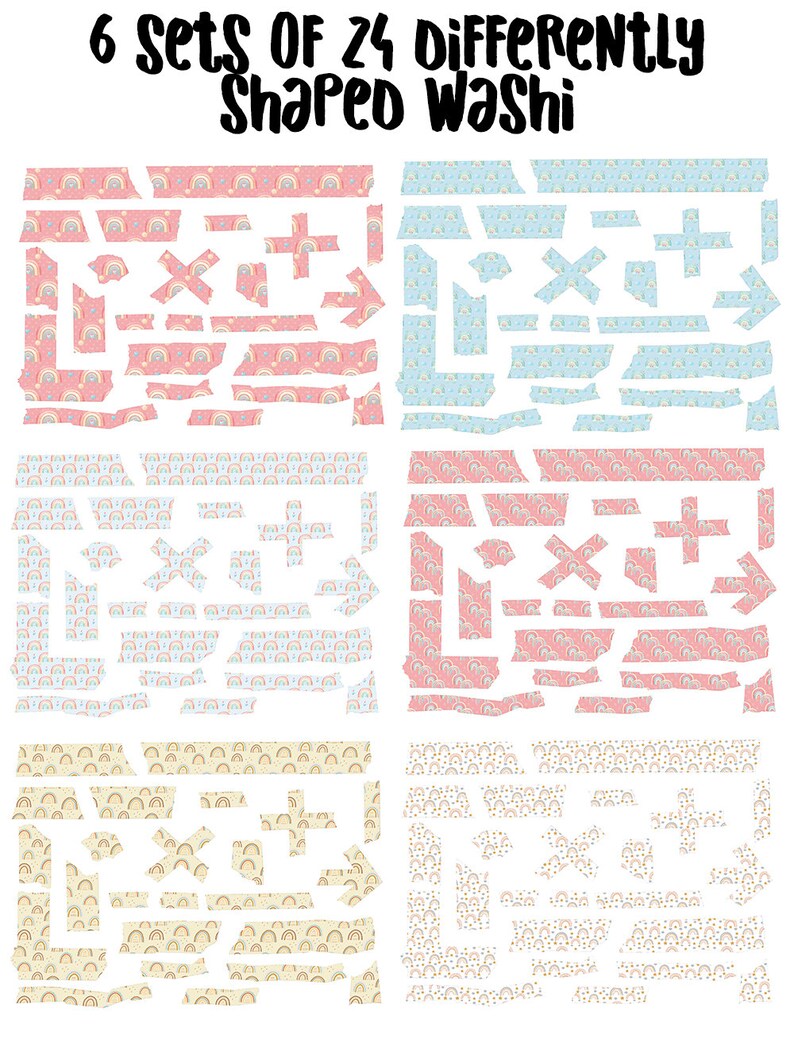 Digital Washi Tape Clipart Rainbow Sticker Set Digital | Etsy