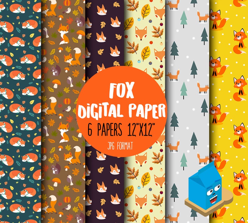 Digital Paper Printable Clipart Cute Fox Scrapbooking Digital Paper ...