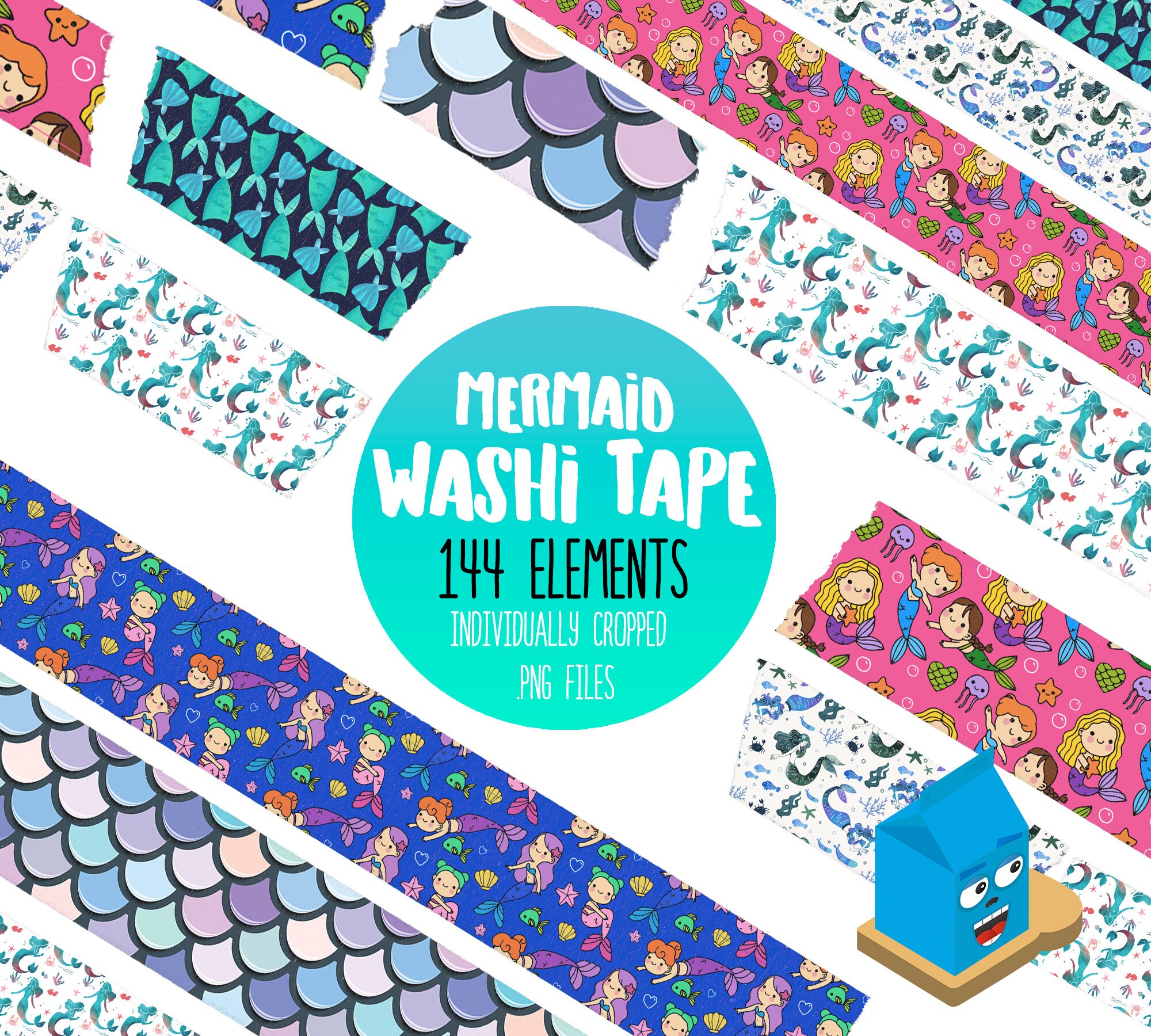 Digital Washi Tape Clipart Mermaid Sticker Set Digital - Etsy