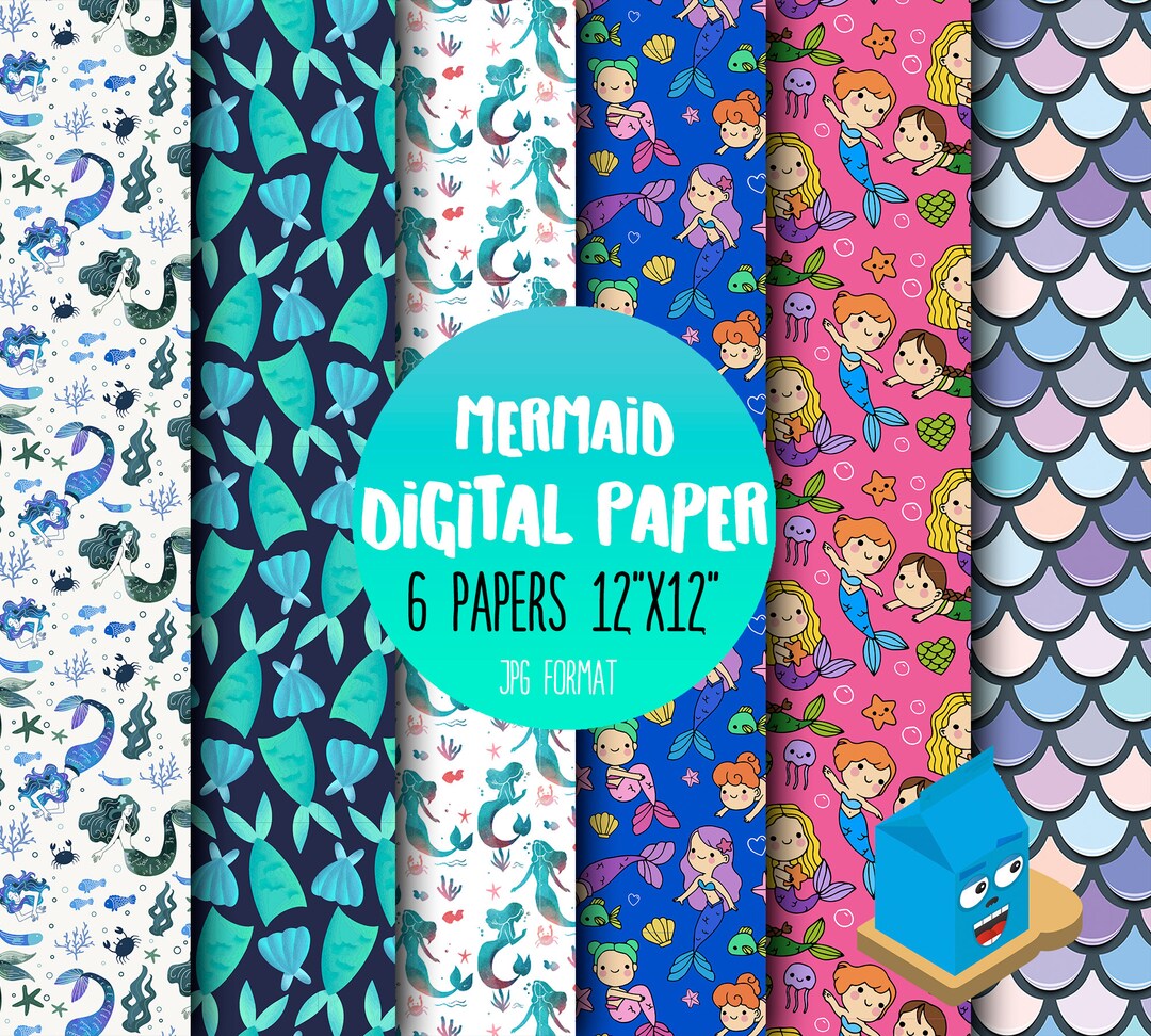 Digital Paper Printable Clipart Mermaid Scrapbooking Digital Paper ...