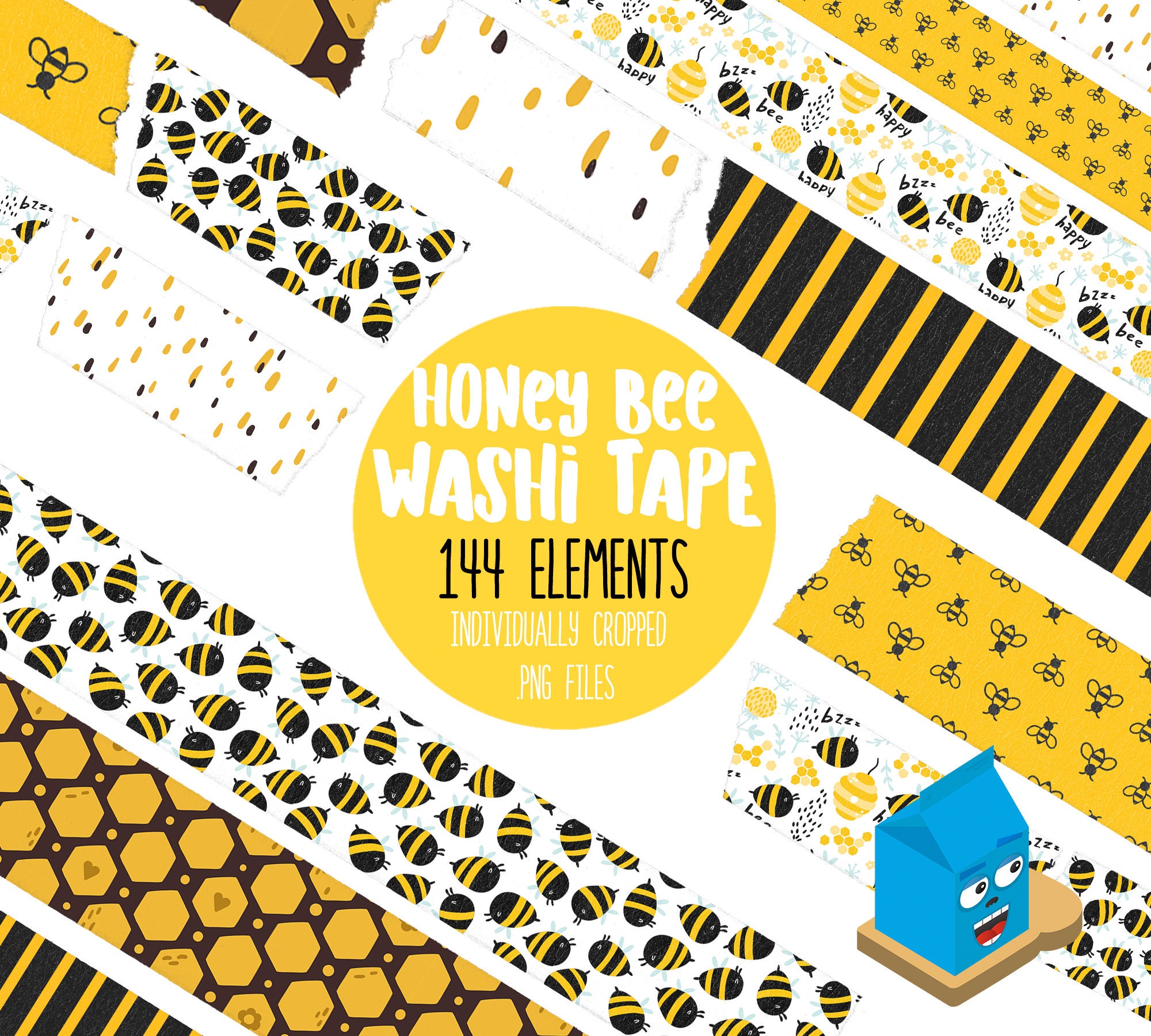Digital Washi Tape Clipart Bee Bees Sticker Set Digital Planner ...