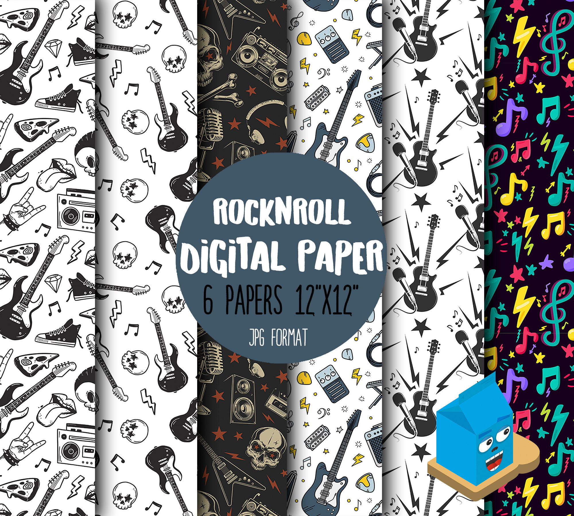 Digital Paper Printable Clipart Rock & Roll Scrapbooking | Etsy