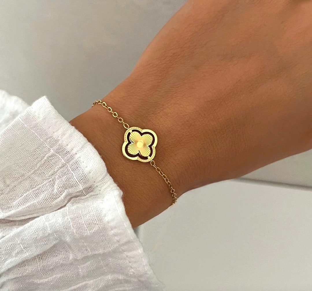 Gold Plated Clover Bracelet Fine Chain Small Flower Women's Gift - Etsy