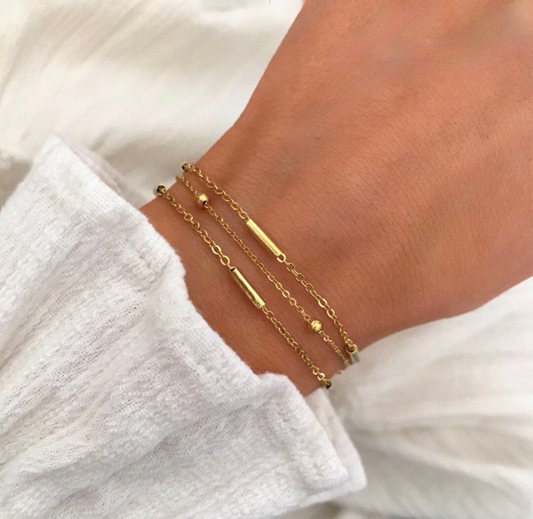 Gold Plated Bracelets Triple Rows Small Shiny Details Fine Gold Plated ...