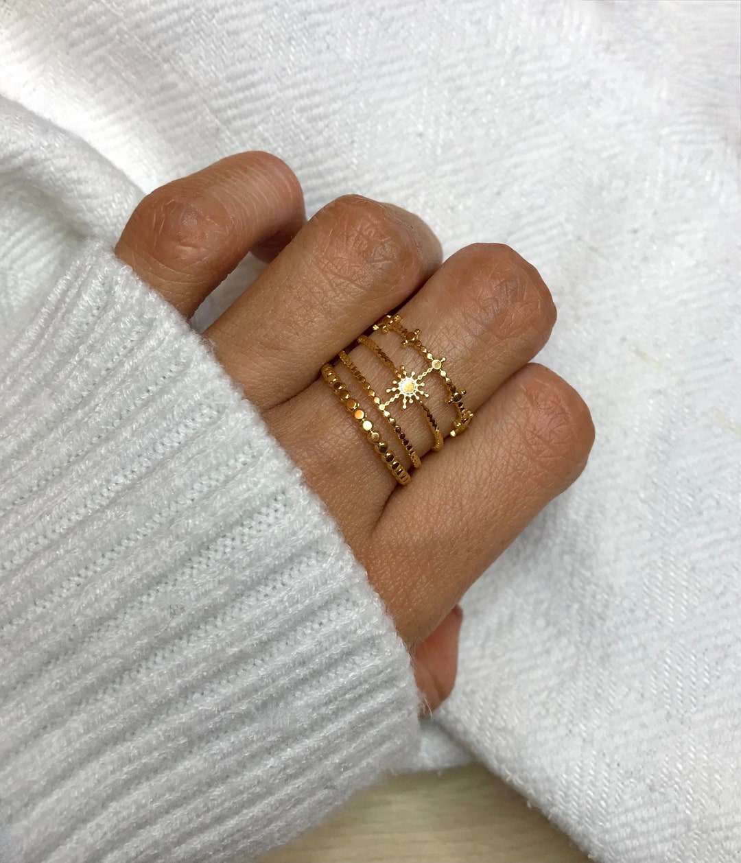 Gold Plated Sun Ring Multi Rings Boho Braided Stackable Ring Minimalist ...