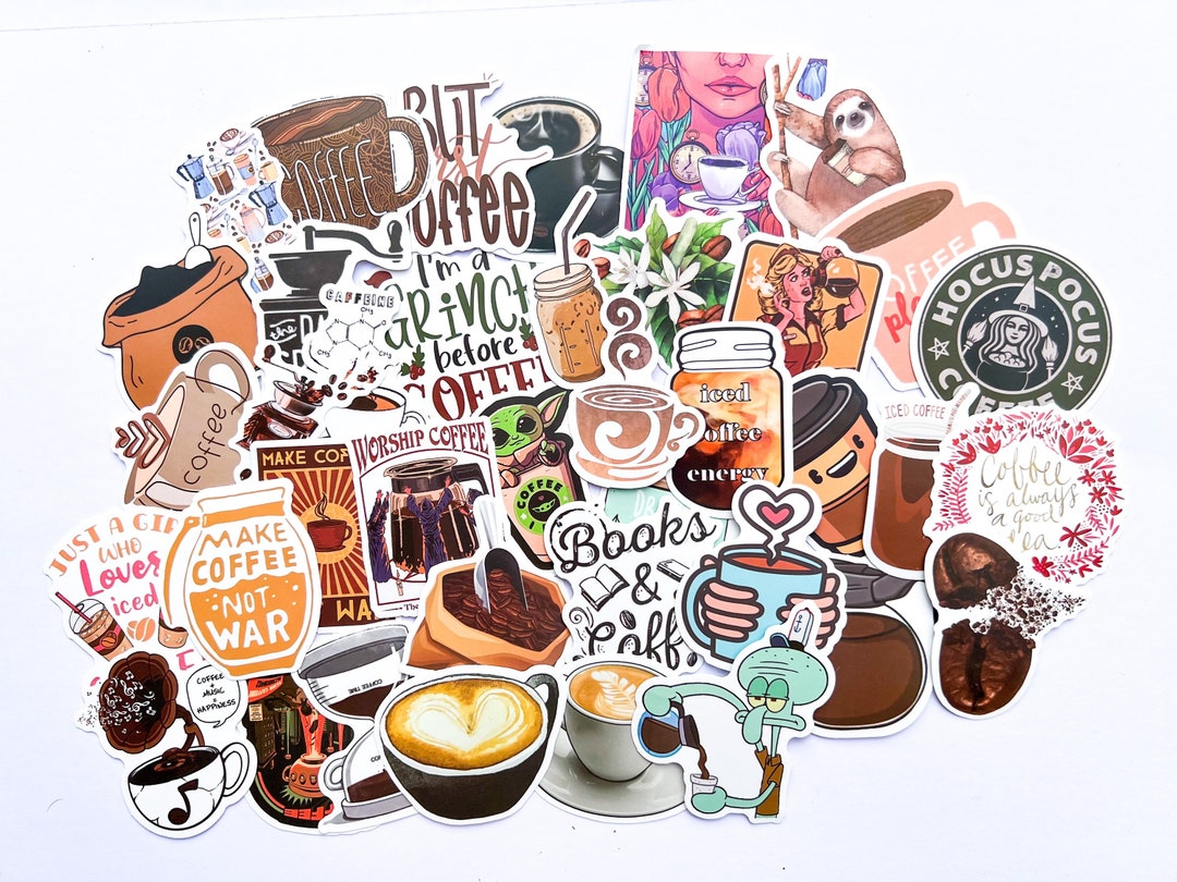 Coffee Themed Stickers 40 Pcs Scrapbooking Journalling Laptops ...