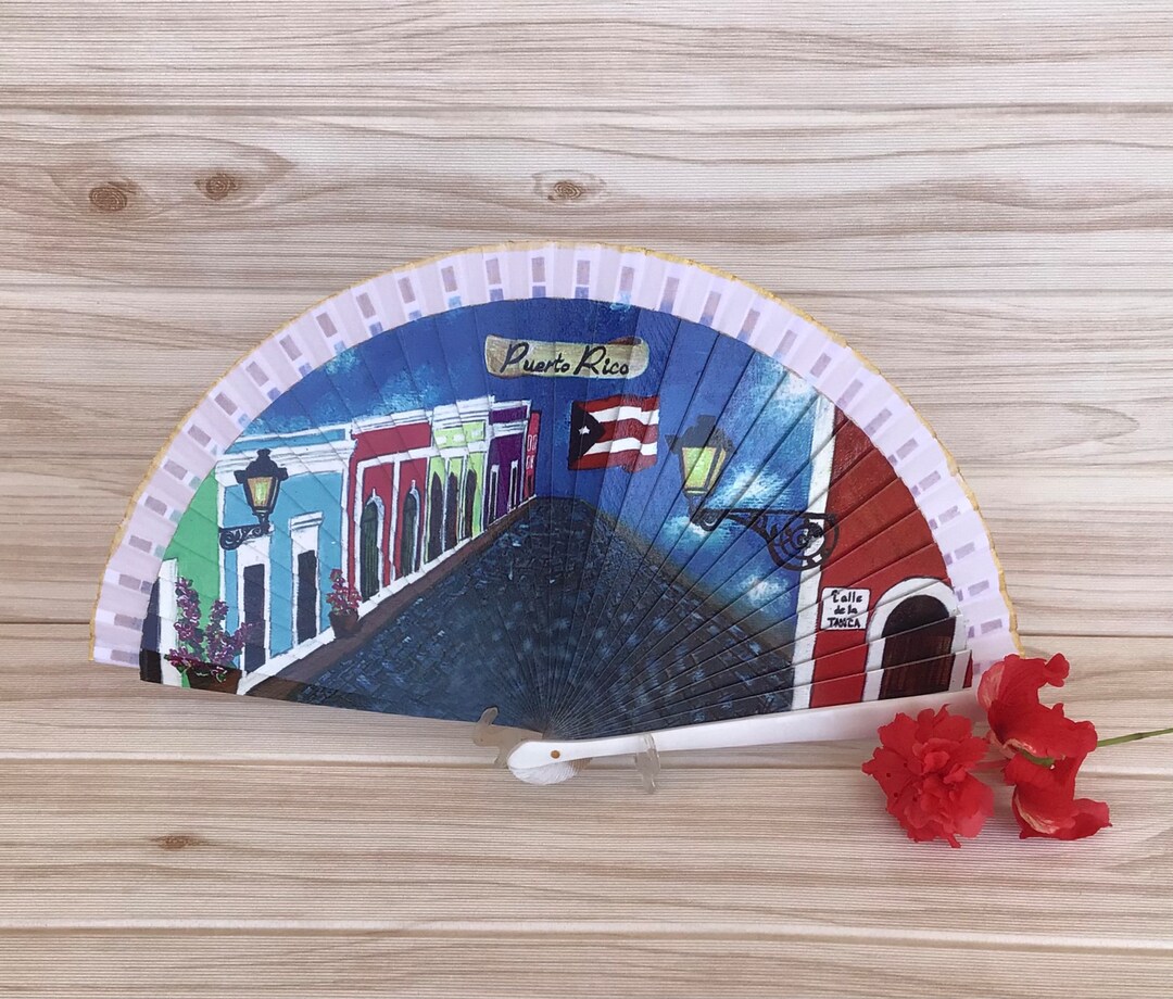Hand Fan With Typical Puerto Rican Scene. Souvenir. 3 Styles to Choose ...