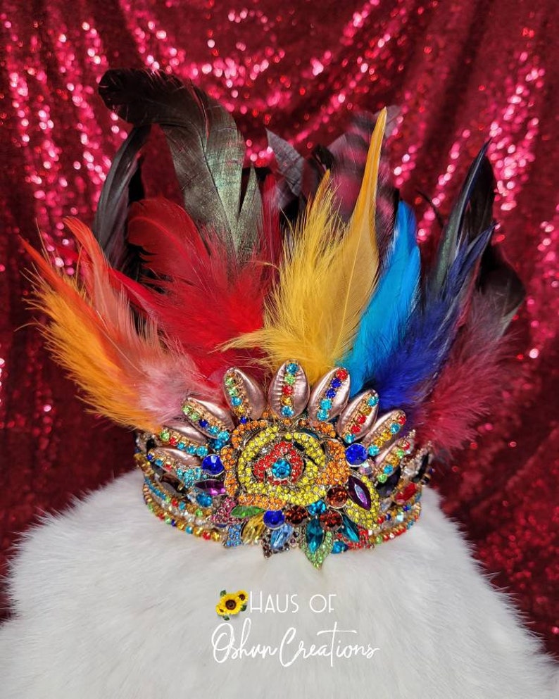Crown Corona for Oya Yansan Jecuajey Orisha, Feathers, Rhinestones ...