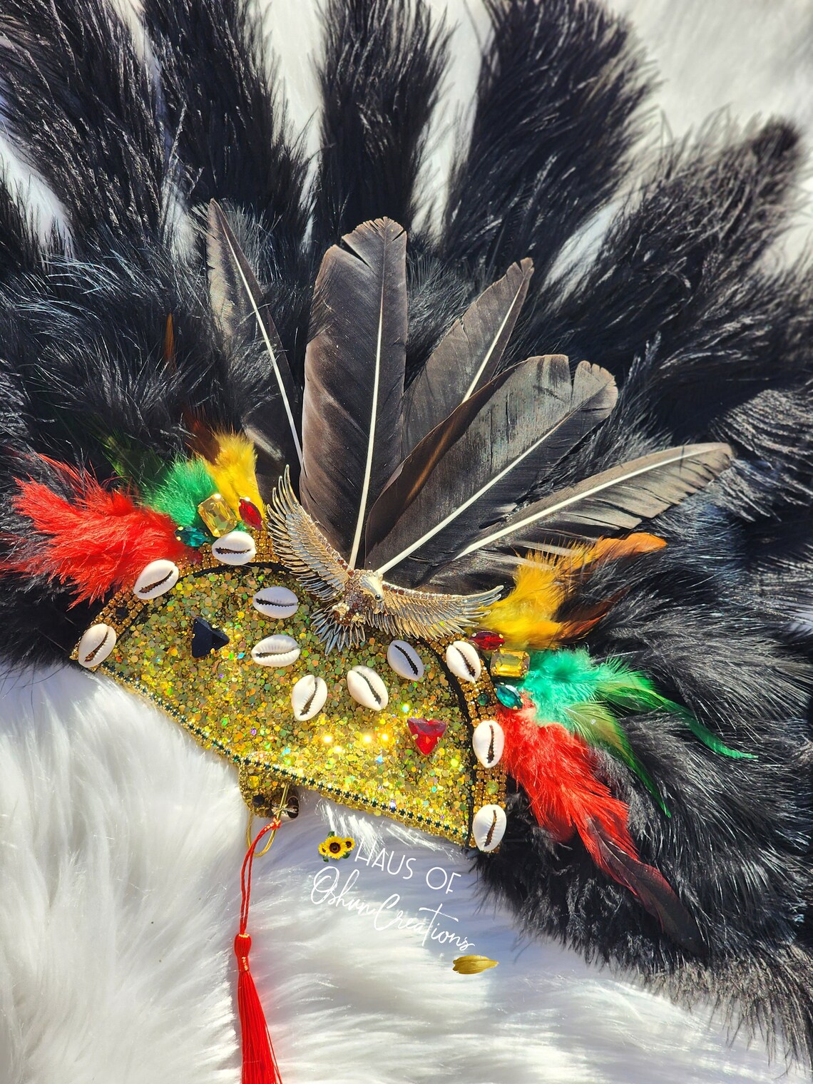 Ochun Oshun Ibu Kole Queen Goddess of Love Handfan With 5 Igun Feathers ...