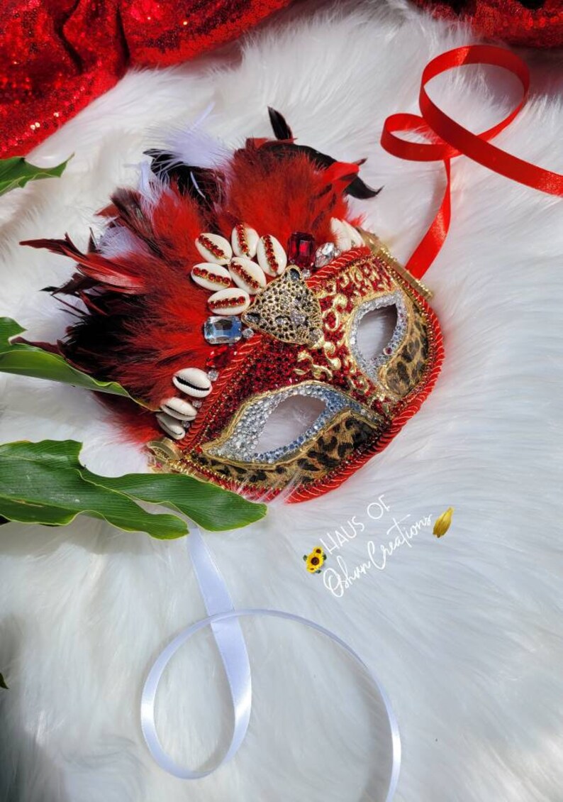 Shango Chango Orisha Inspired Red, White and Gold, Leopard Mask - Etsy