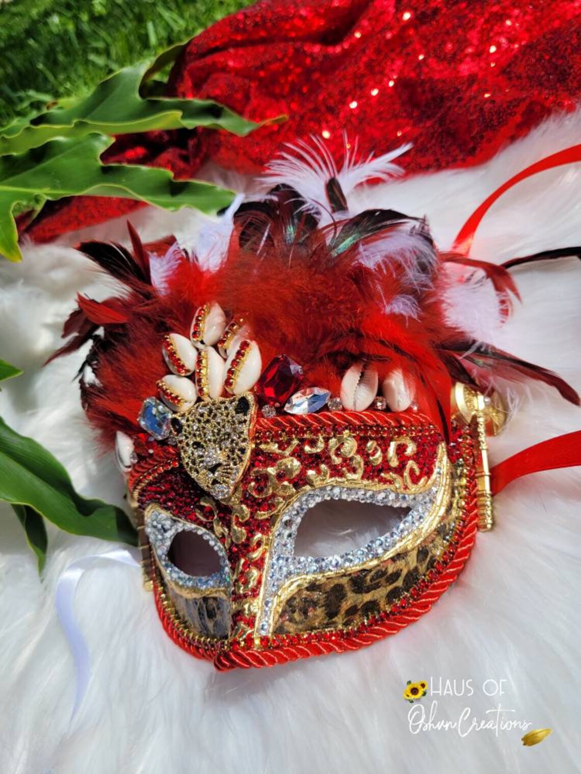 Shango Chango Orisha Inspired Red, White and Gold, Leopard Mask - Etsy