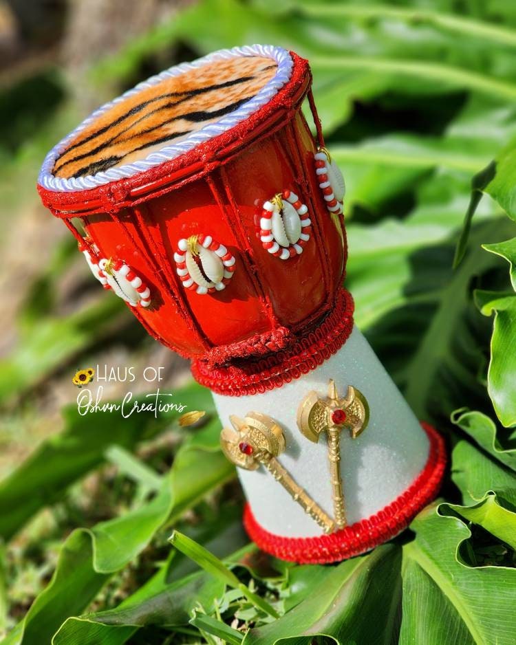 Shango Chango Inspired Djembe Drum With Cowrie Shells and Axe Red White ...