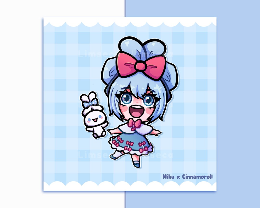 Miku Cinna Chibi Mini Square Art Print Sanrio Kawaii Aesthetic ...