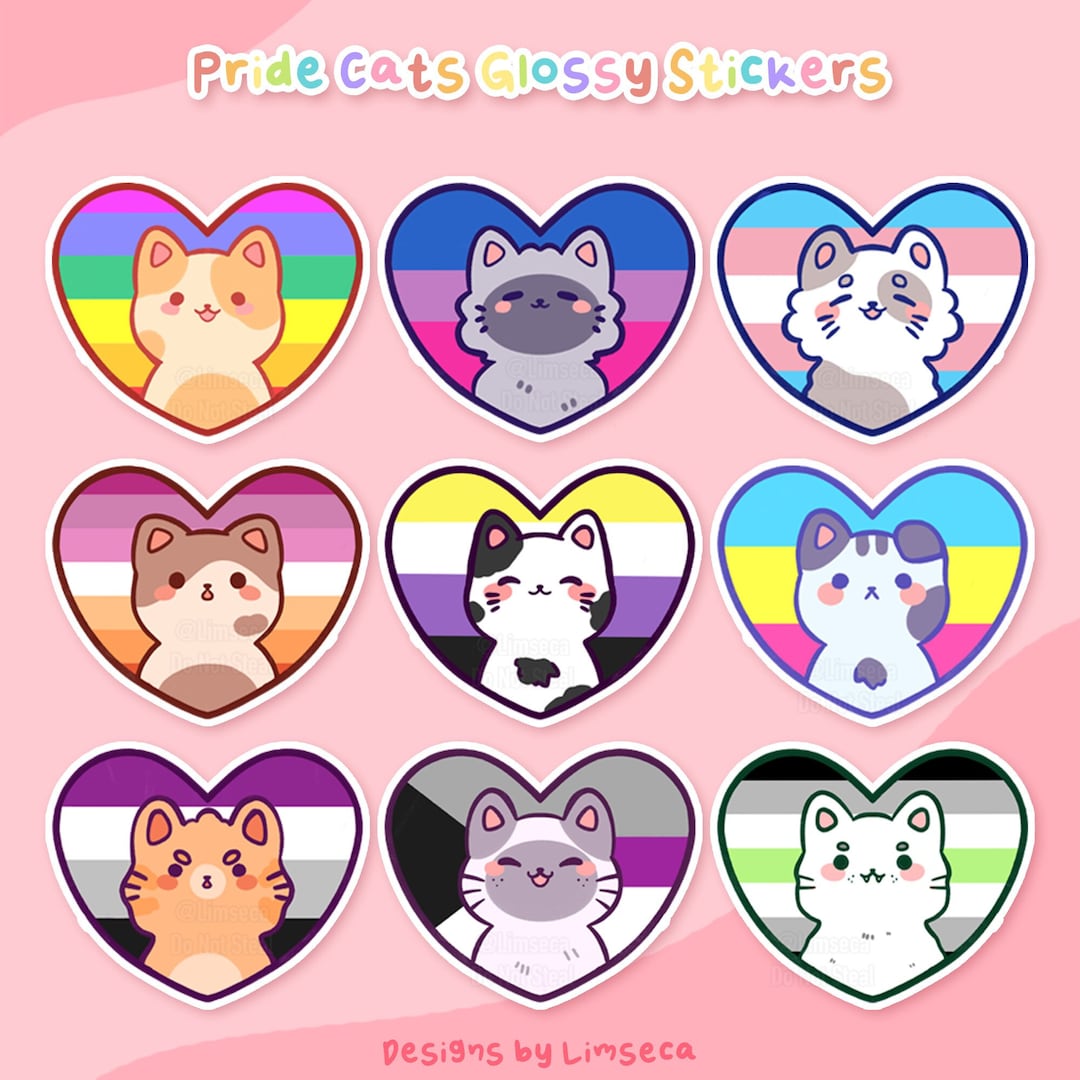 Pride Cats Glossy Stickers Cute Lgbt Heart Shaped Bullet Etsy