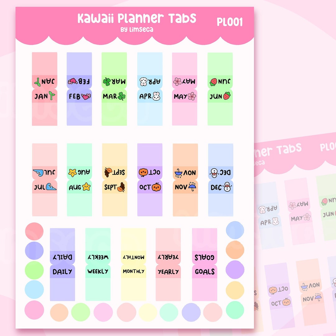 Kawaii Mini Monthly Planner Tabs Seasonal Themed, Cozy Vibes, Bullet ...