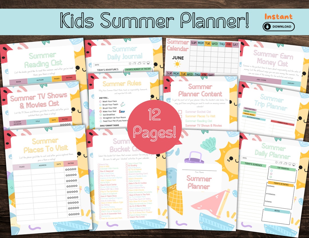 2024 SUMMER Kids Planner Bundle Calendars Checklists Trip Planner ...