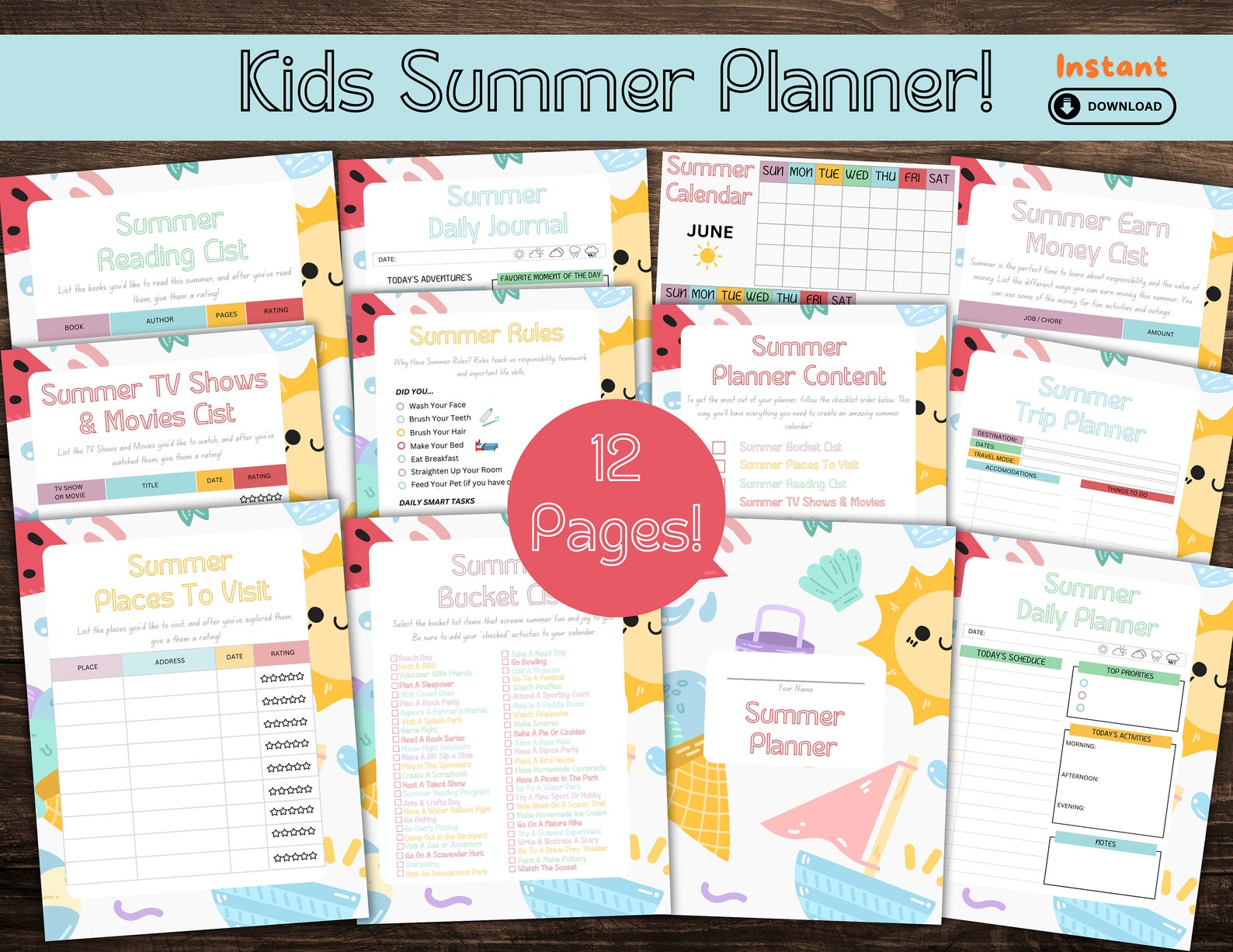 2024 SUMMER Kids Planner Bundle Calendars Checklists Trip Planner ...
