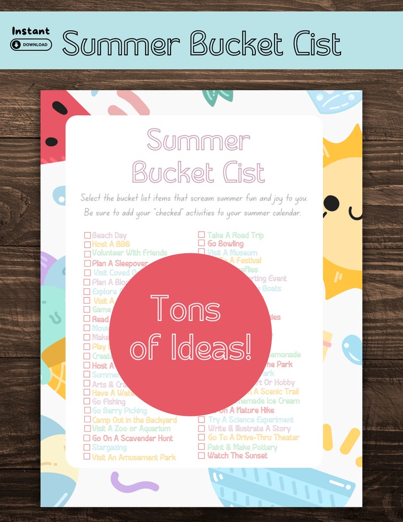 Summer Bucket List for Kids Printable, Summer Break Bucket List, Summer ...